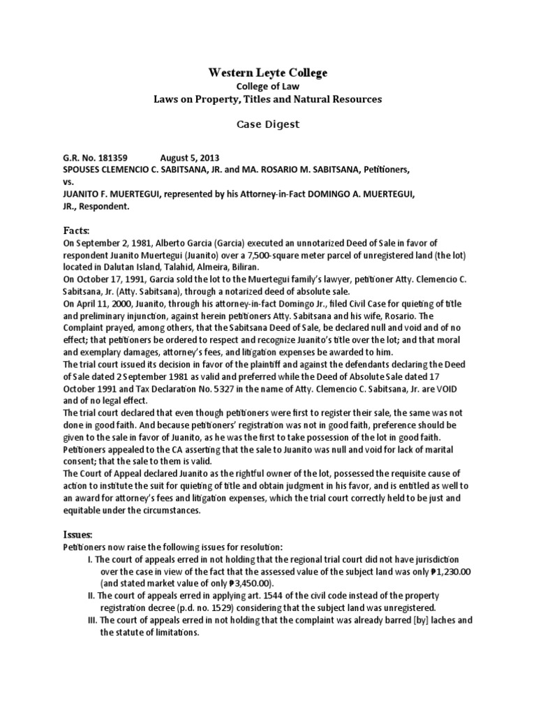 Sabitsana vs. Muertegui Case Digest | PDF | Lawsuit | Legal Procedure