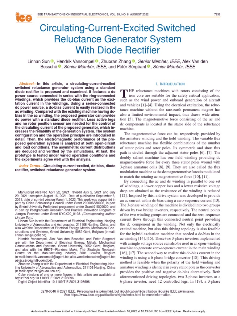 Circulating Current Excited Switched Reluctance Generator System With Diode Rectifier Pdf