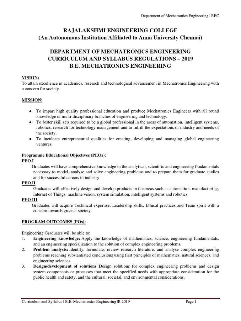 Curriculum and Syllabus Mechatrinics | PDF | Engineering | Ellipse