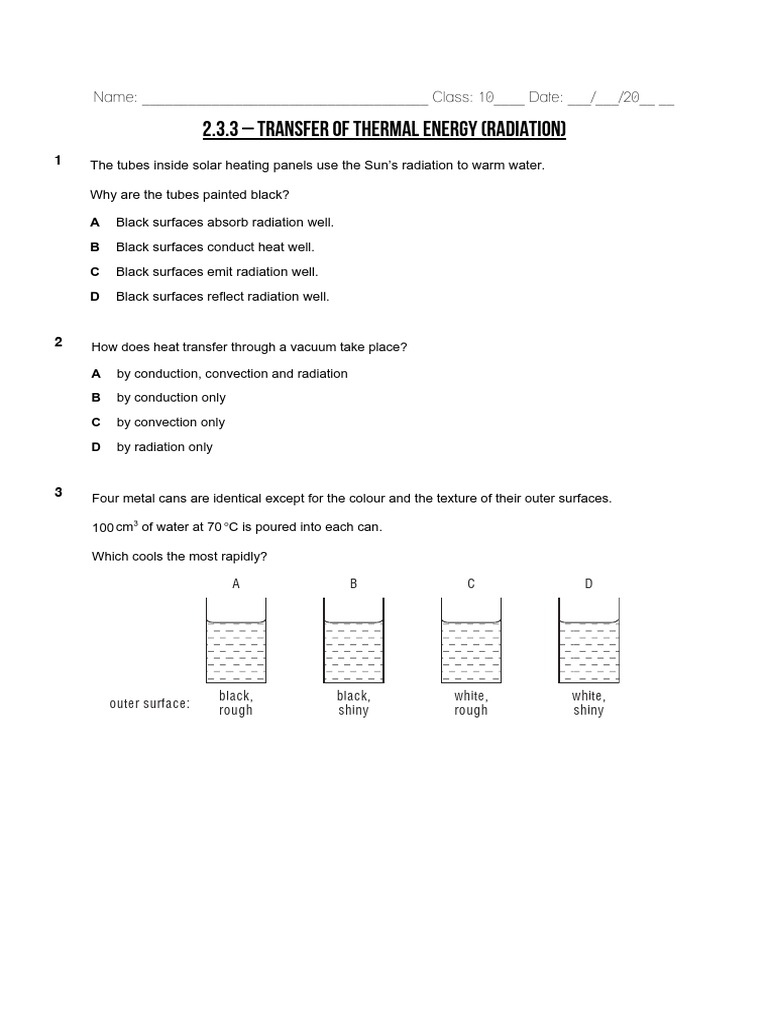 2.3.3 - Transfer of Thermal Energy (Radiation) | PDF | Heat | Thermal ...