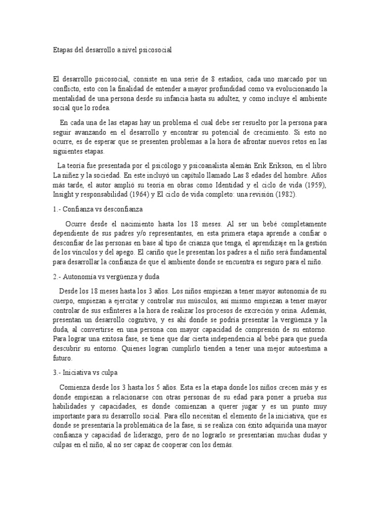 Etapas Del Desarrollo A Nivel Psicosocial | PDF | Adultos | Infancia