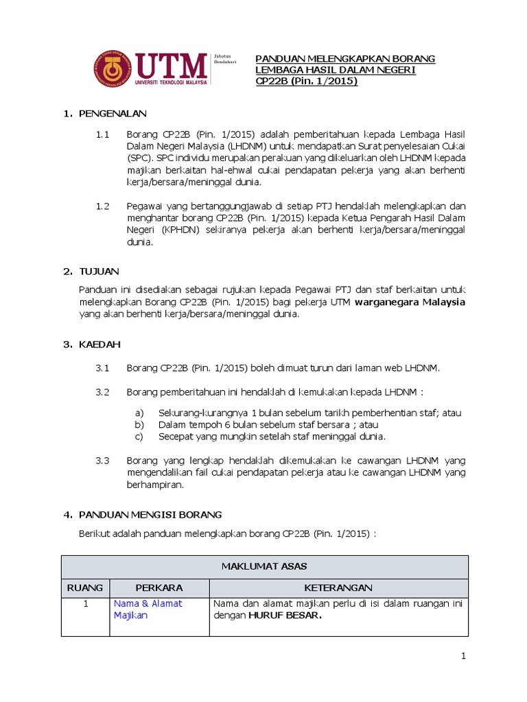 Garis Panduan Pengisian Borang CP22B LHDN | PDF