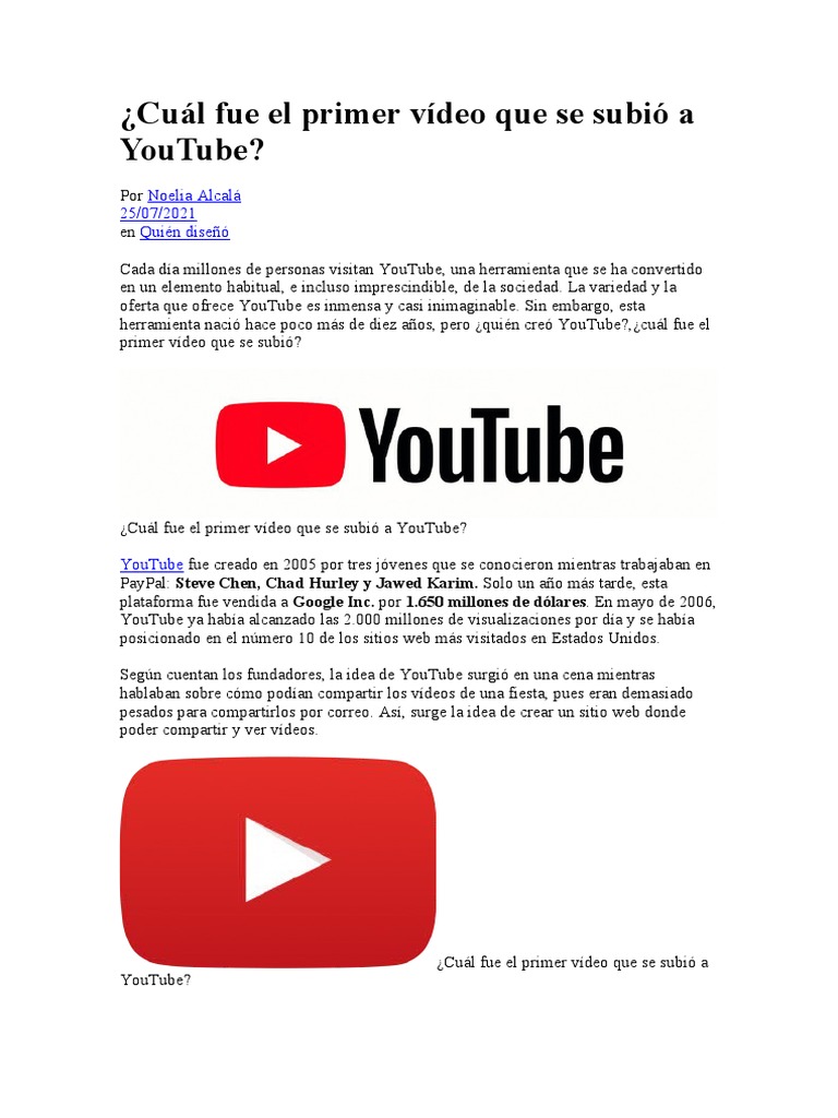 Cuál Fue El Primer Vídeo Que Se Subió A YouTube | PDF | Youtube
