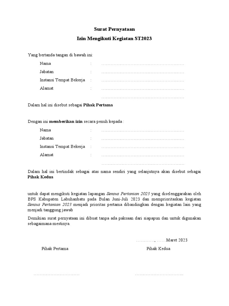 Template Surat Ijin Tempat Bekerja | PDF