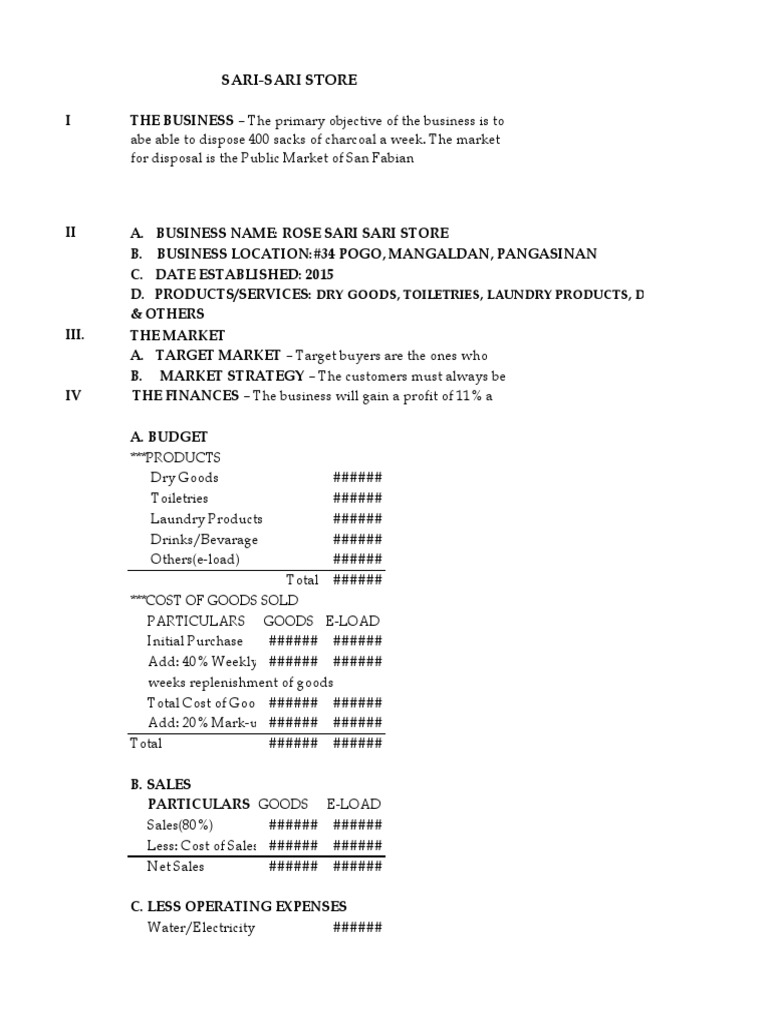 Sari-Sari Store Simple Business Plan | PDF