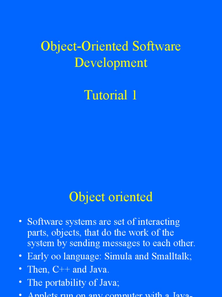 Object Oriented Software Development Tutorial 1 Pdf Object Computer Science Class
