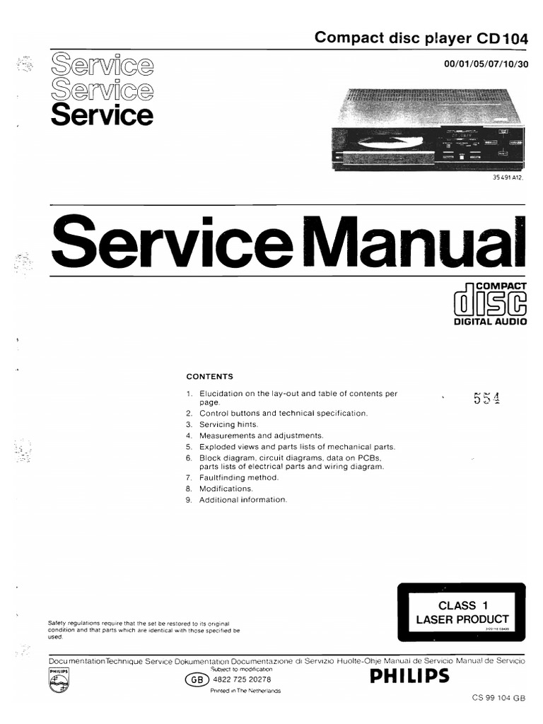 Philips CD 104 Service Manual | PDF