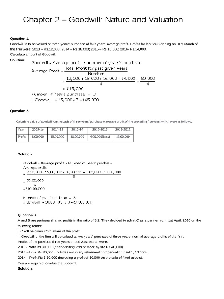 Chapter 2 - Goodwill Nature and Valuation - Volume I | PDF | Goodwill ...