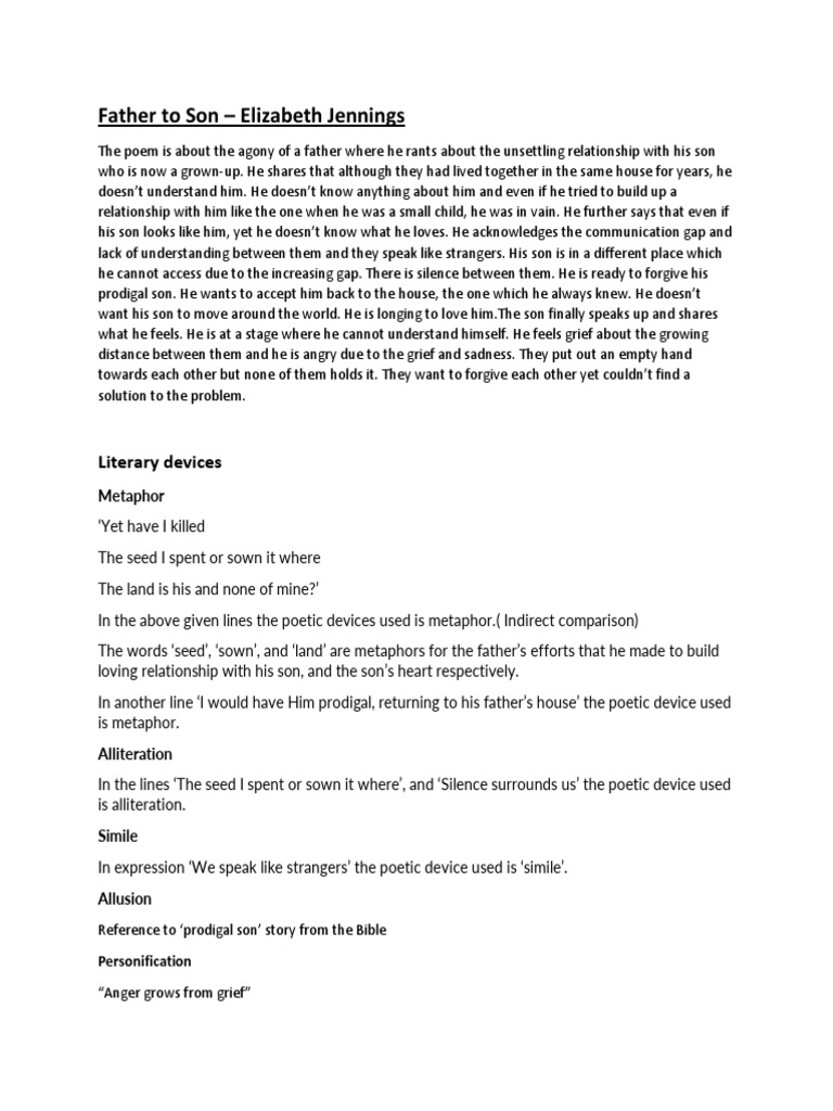 Father To Son Class XI | PDF | Poetry | Metaphor