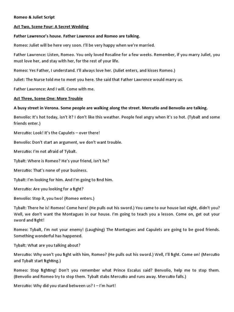 Script | PDF | Characters In Romeo And Juliet | Romeo And Juliet