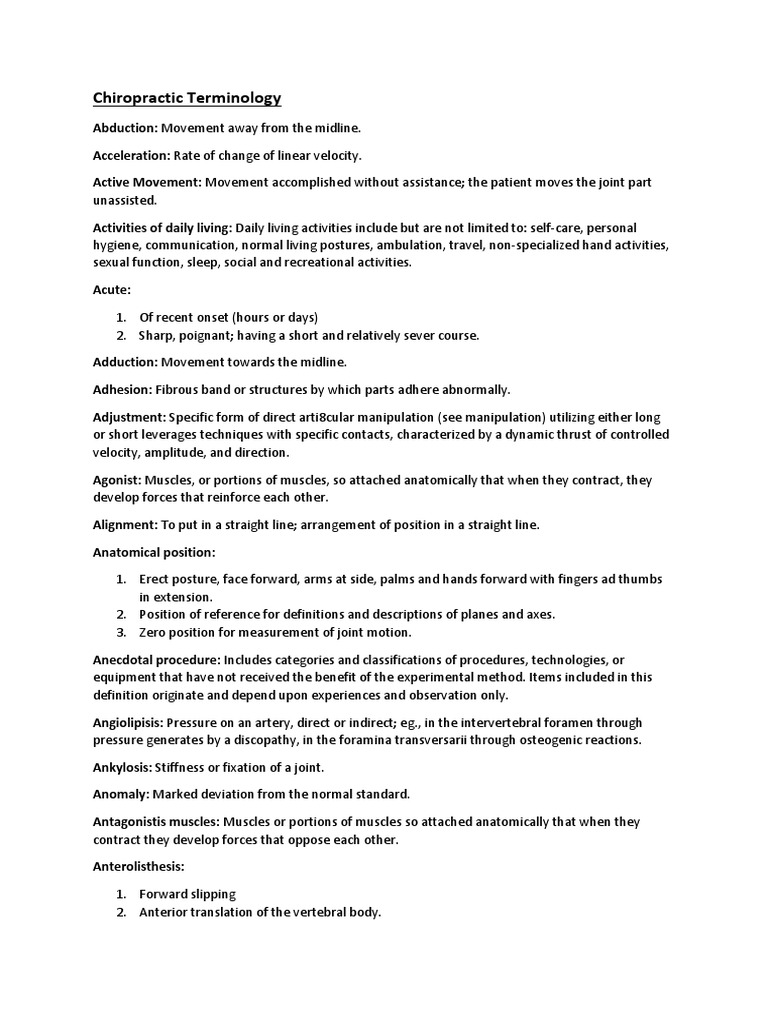 Chiropractic Glossary | PDF | Pelvis | Vertebral Column