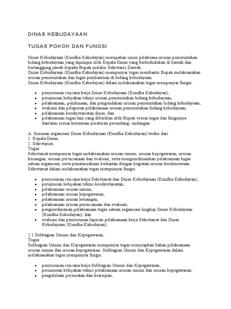 Tugas dan Fungsi Dinas Kebudayaan | PDF