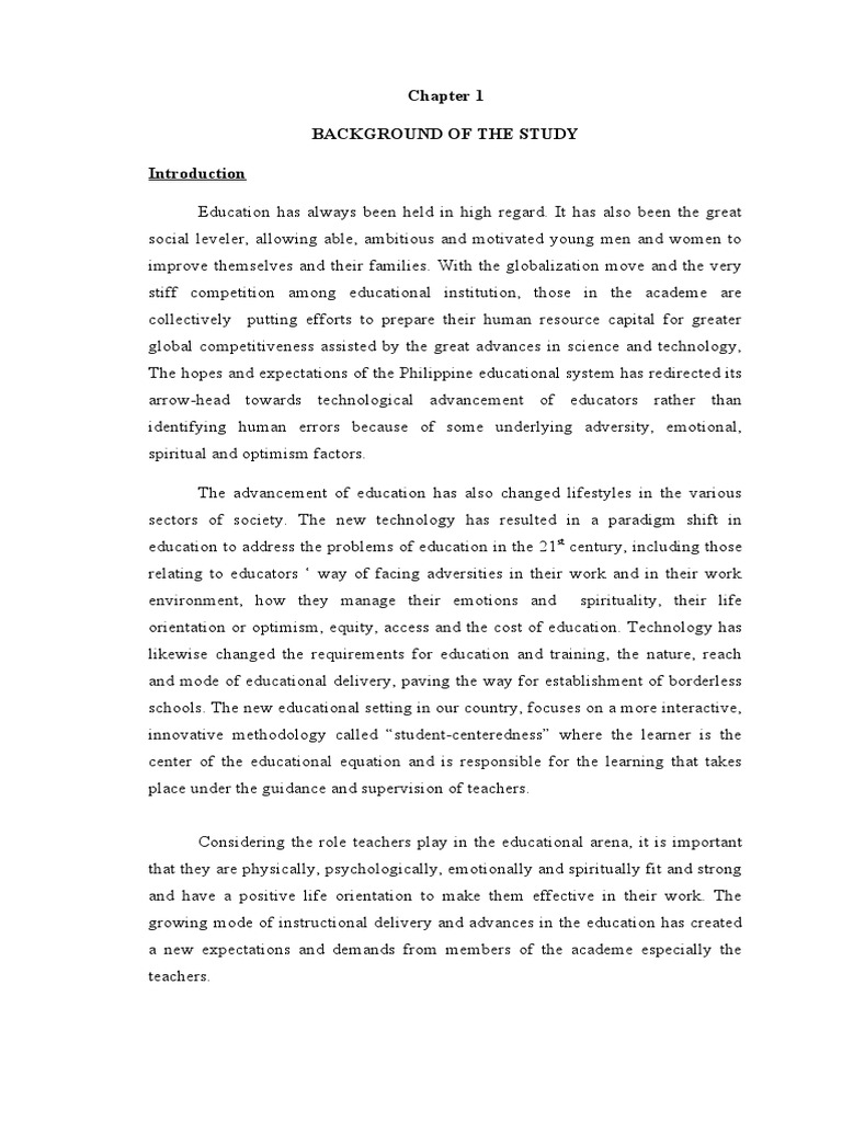 Background of The Study | PDF | Learning | Optimism