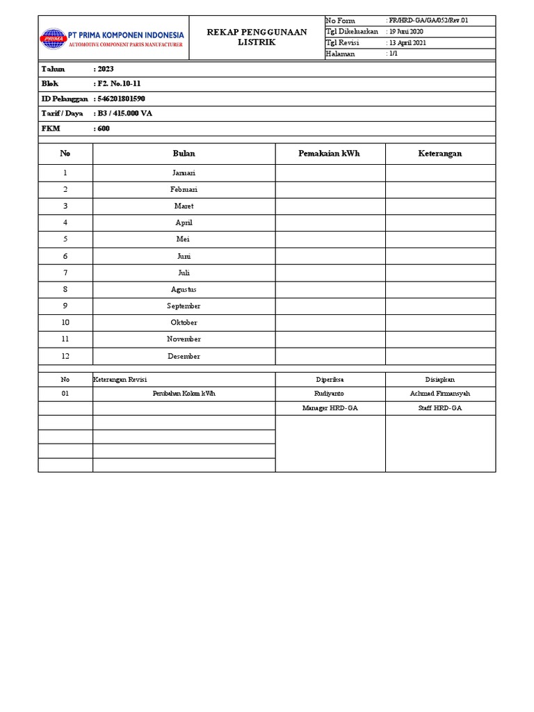 FORM HRD-Penggunaan Listrik | PDF