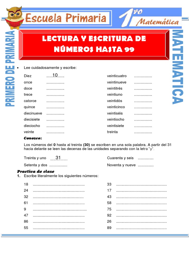 Lectura Y Escritura de Números Hasta 99 | PDF