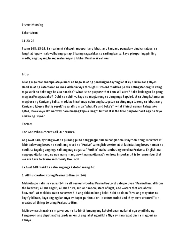 Prayer Meeting Exhortation 11-23-22 | PDF