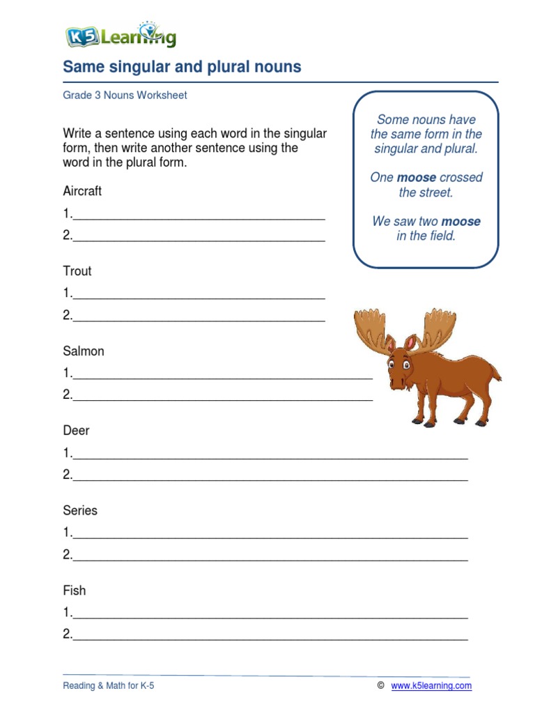 Grade 3 Same Singular Plural Nouns A | PDF | Language Arts & Discipline