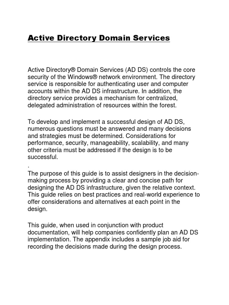 Active Directory Domain Services Pdf Active Directory Domain Name System