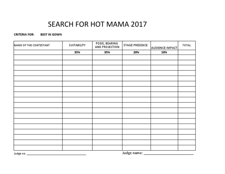 Criteria For Hot Mama 2017 (Best in Gown) | PDF