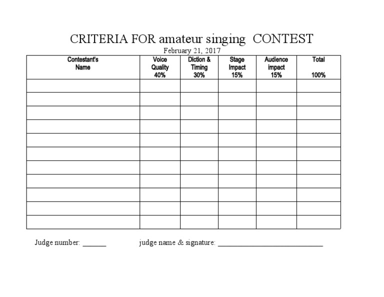 CRITERIA For Amateur Singing Contest 2016 | PDF