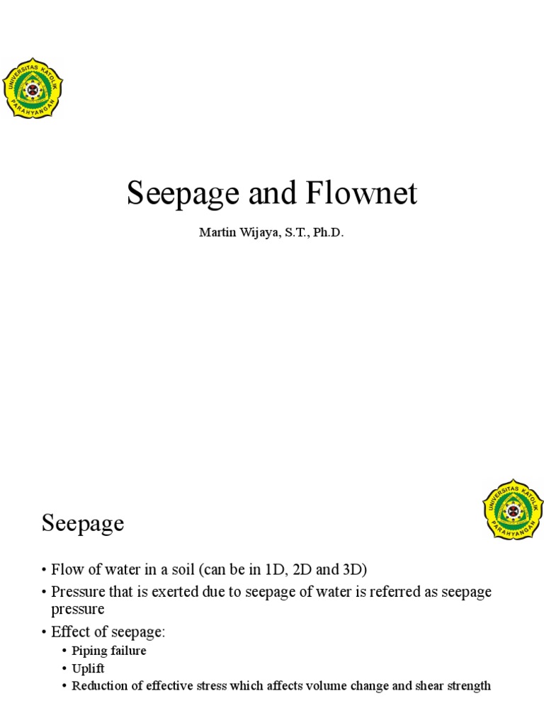 Seepage and Flownet: Martin Wijaya, S.T., PH.D | PDF | Soil Mechanics | Soil
