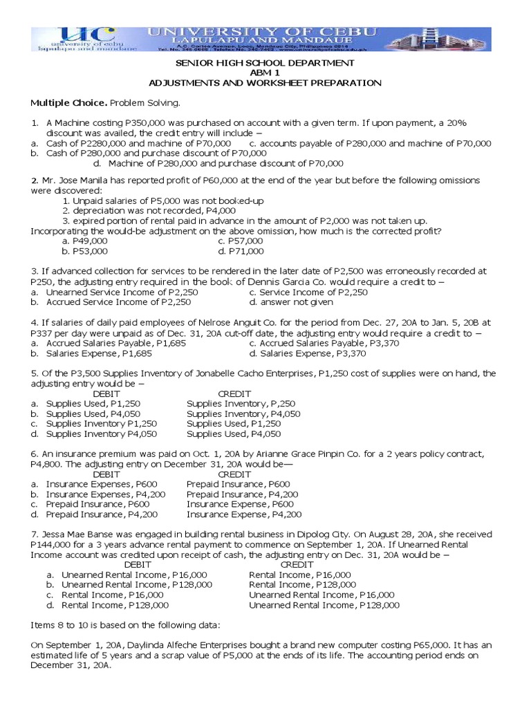 ABM 1 Adjustments and Worksheet | PDF | Debits And Credits | Depreciation