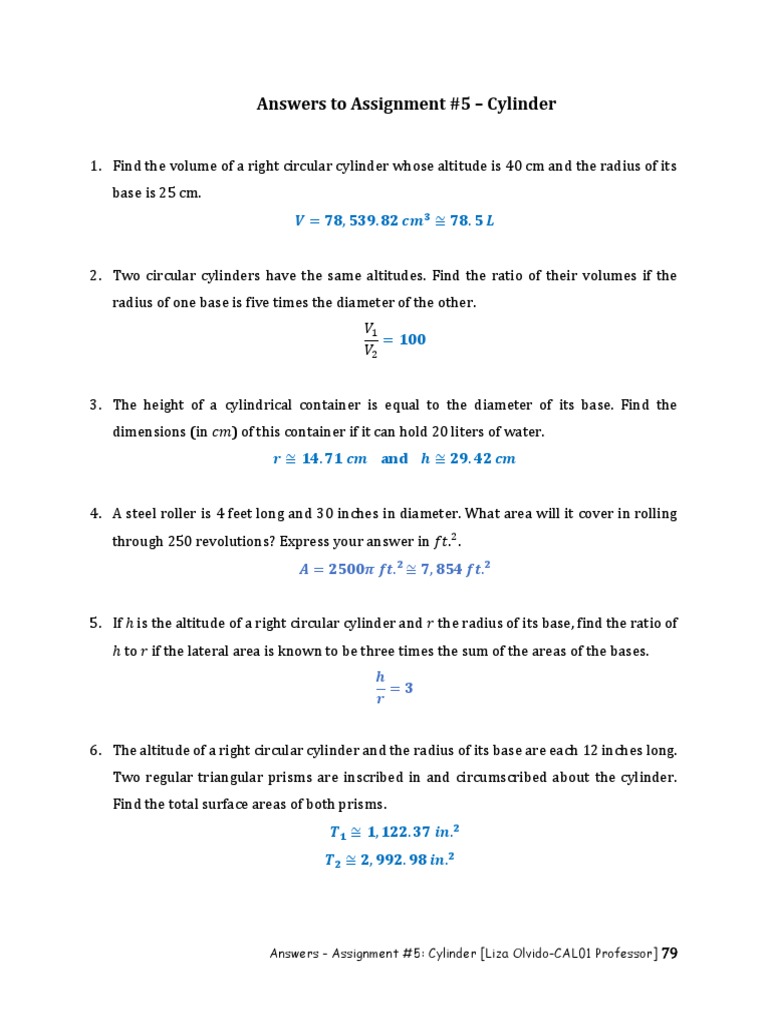 Cylinder Volume and Surface Area Solutions | PDF | Area | Geometry