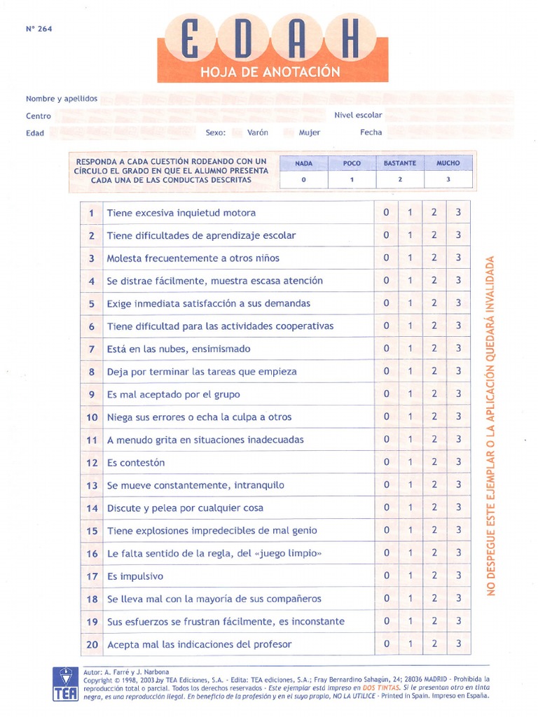 EDAH Cuestionario | PDF