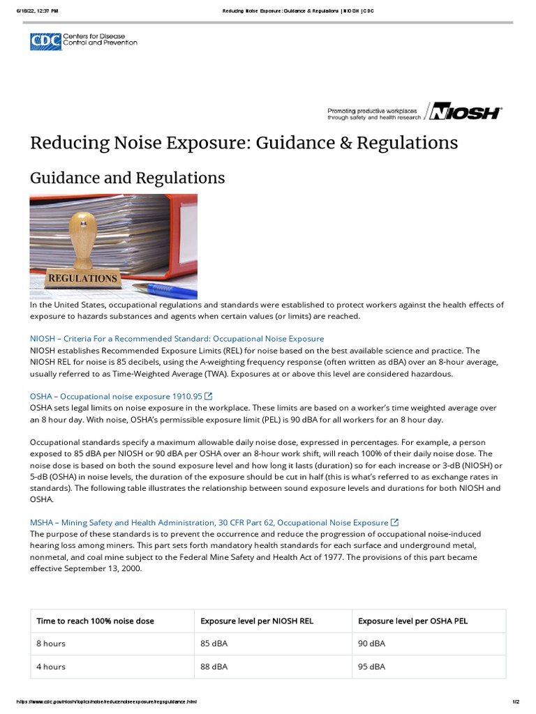 Reducing Noise Exposure - Guidance & Regulations - NIOSH - CDC | PDF ...