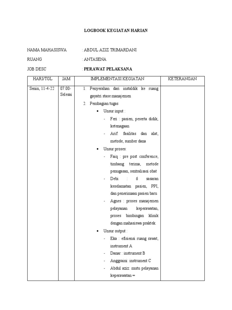 Logbook Kegiatan Harian | PDF