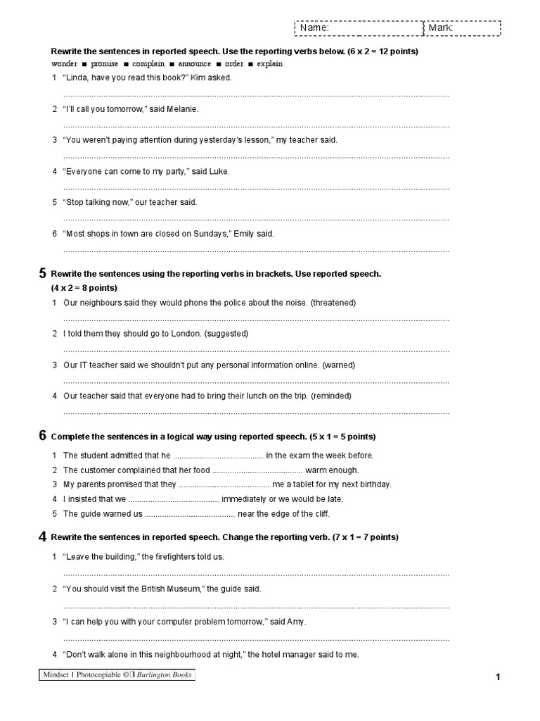 Reported Speech Practice Exercises | PDF