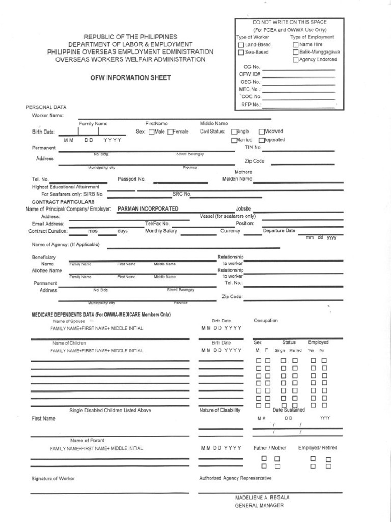 OFW Information Sheet | PDF
