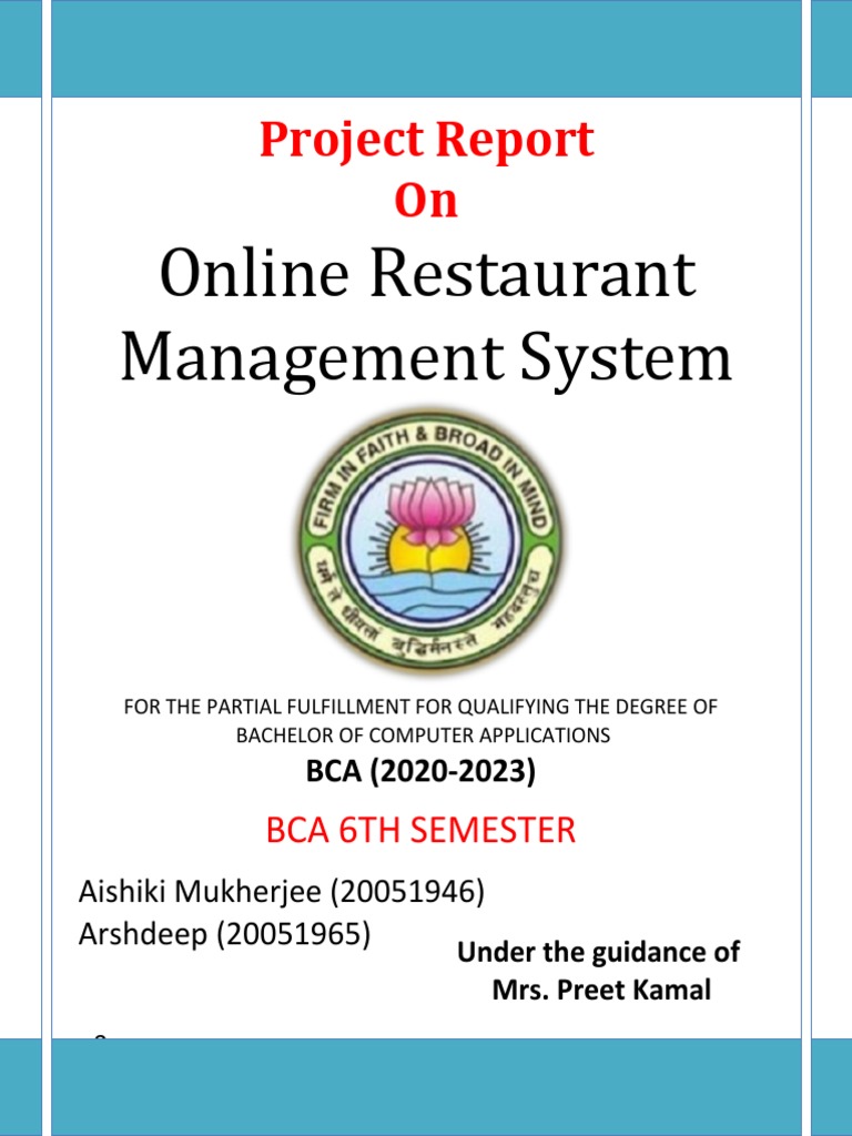 Online Restaurant Management System: Project Report On | PDF | Php | World Wide Web