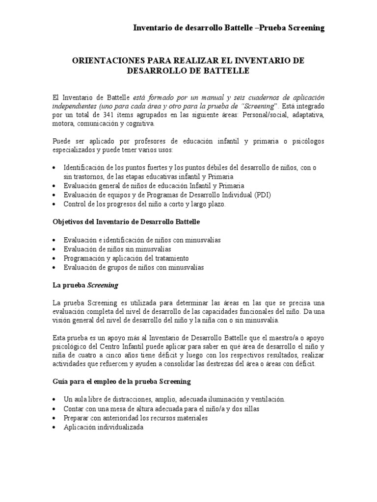 Cuestionarios Del Inventario de Desarrollo Battelle | PDF | Educación ...