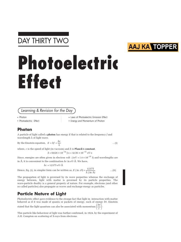 Photoelectric Effect: Day Thirty Two | Download Free PDF | Photoelectric Effect | Electronvolt