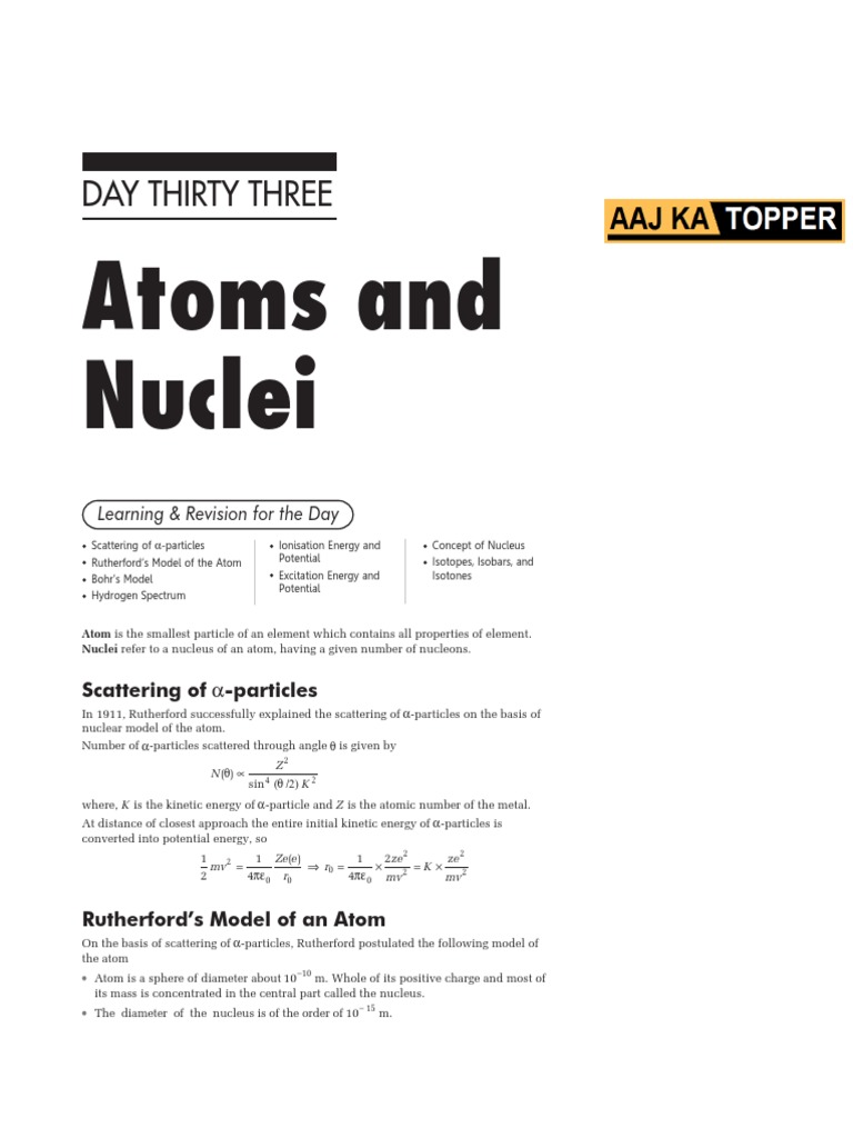 Atoms and Nuclei: Day Thirty Three | PDF | Atomic Nucleus | Atoms