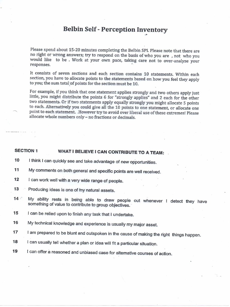 Belben self perception inventory | PDF