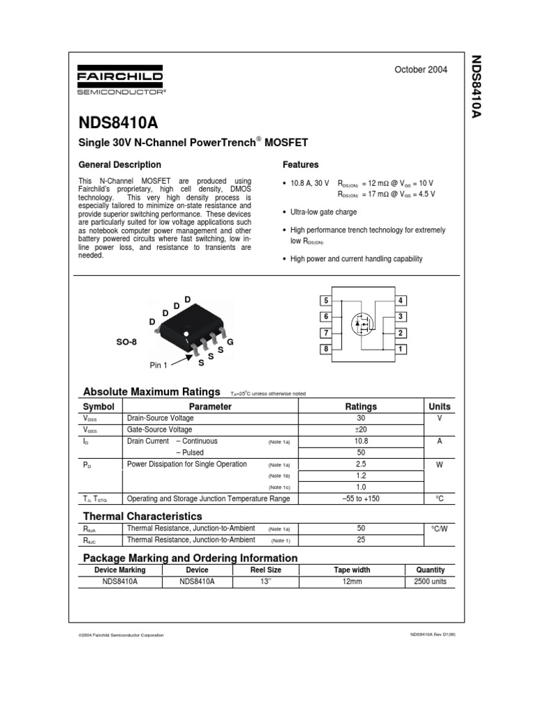 onsemiconductor-nds8410a-datasheets-3577 | PDF | Mosfet | Field Effect ...