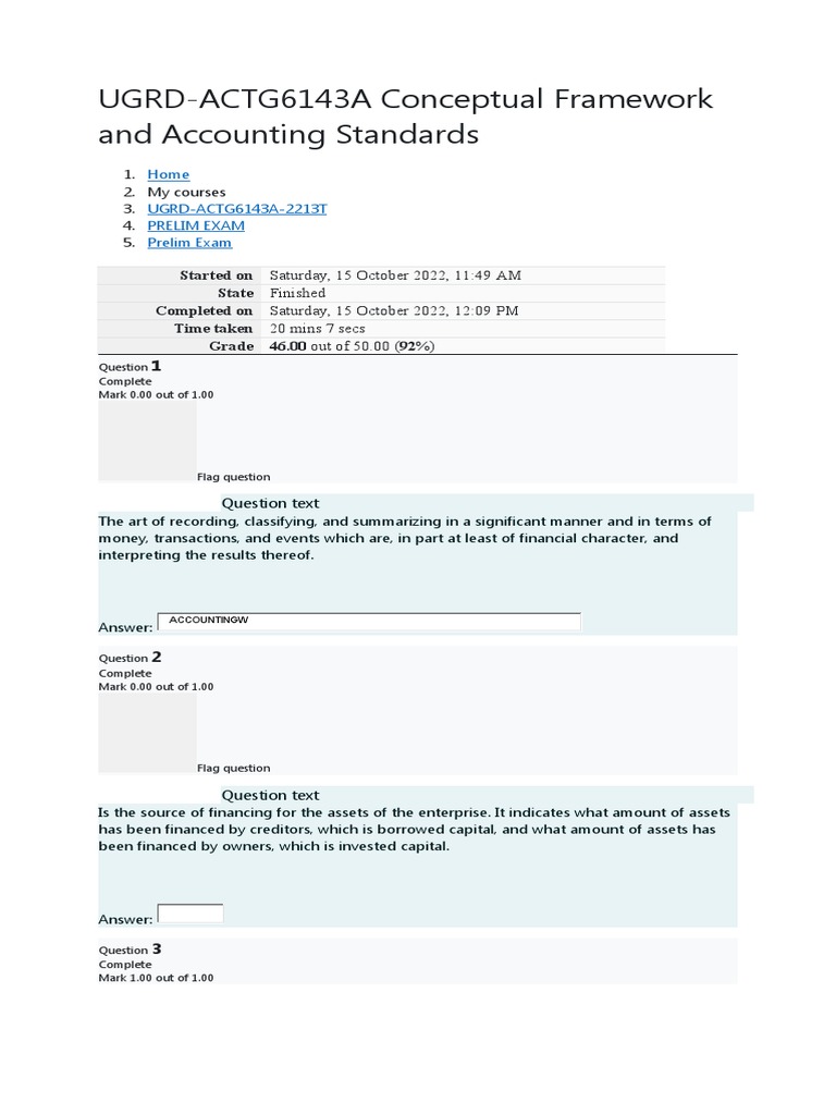 Prelim Exam on Accounting Standards | PDF | Financial Statement ...