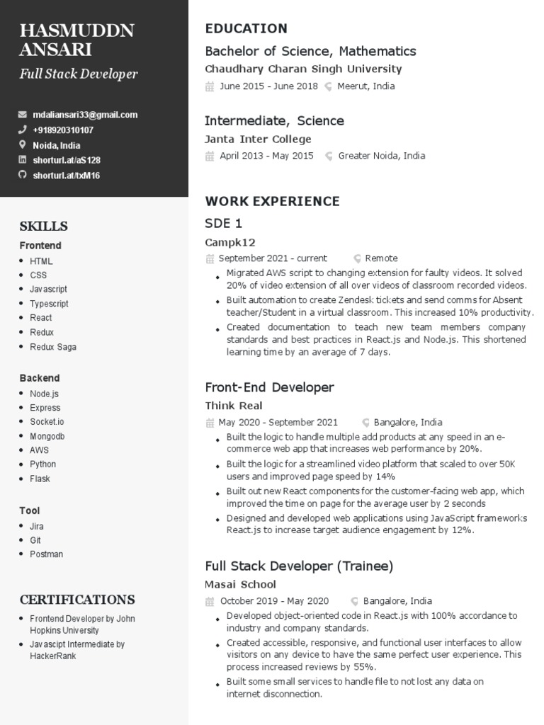 Hasmuddin Resume | Download Free PDF | Java Script | World Wide Web