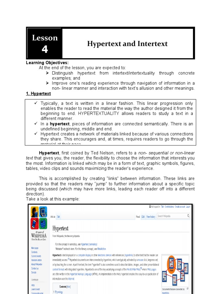 Lesson 4 Reading and Writing | PDF | Intertextuality | Hypertext