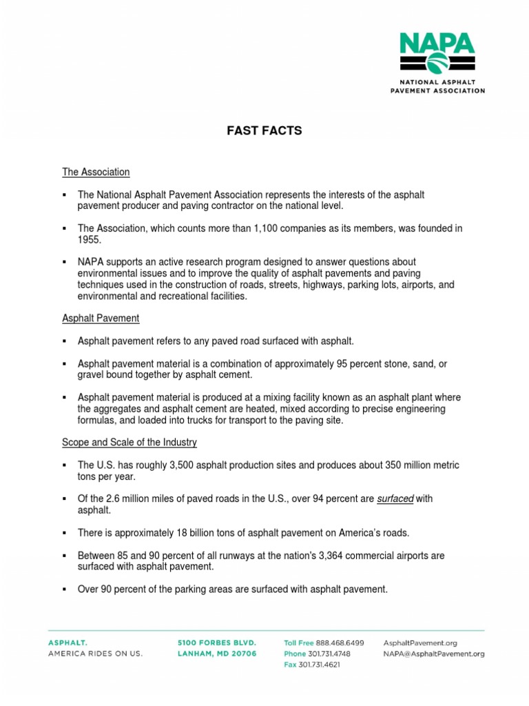 Asphalt Fast Facts | PDF | Asphalt | Road Surface