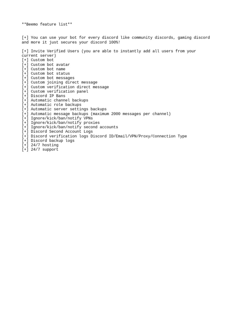 Beemo feature-rich discord bot protection | PDF