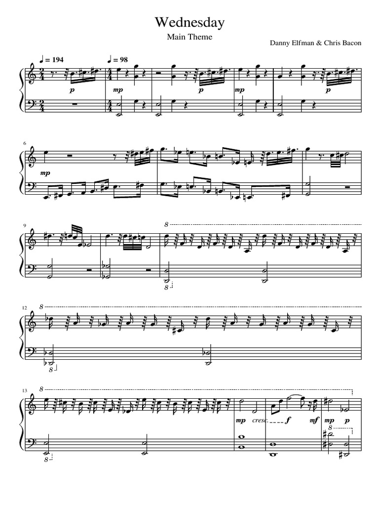 Wednesday - Main Theme Danny Elfman Chris Bacon | PDF