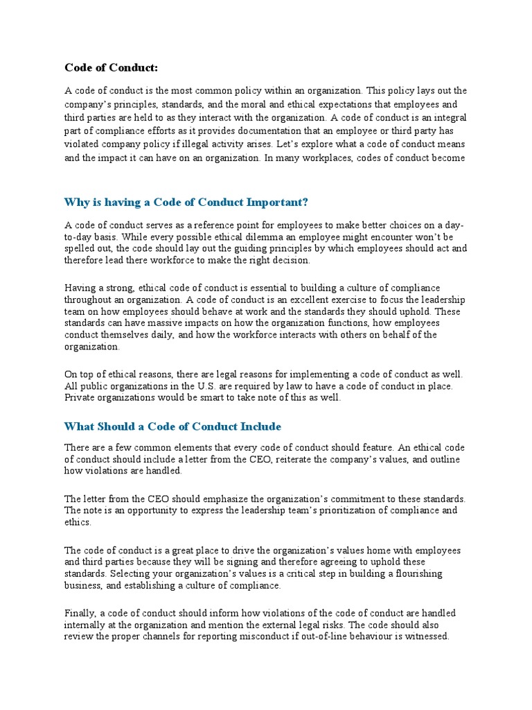 Why Is Having A Code of Conduct Important? | Download Free PDF ...