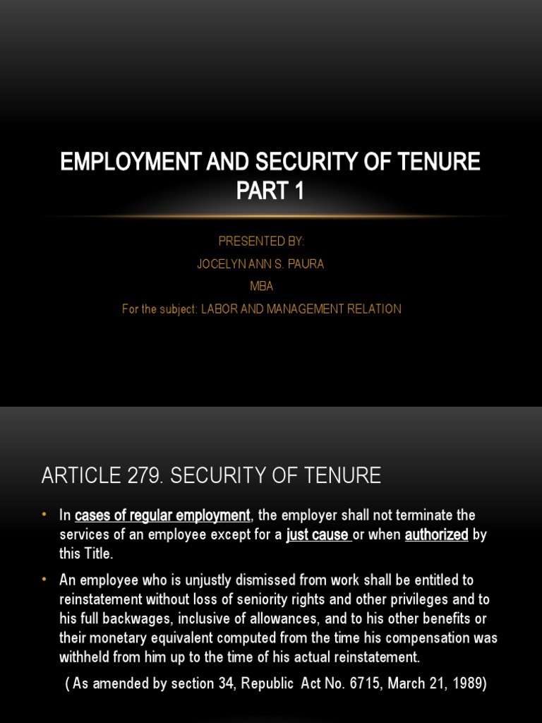 Employment and Security of Tenure Part 1 | PDF | Employment ...