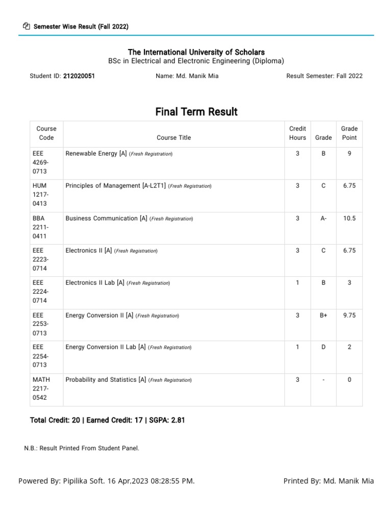 Semester Wise Result - i-EMS - IUS | PDF