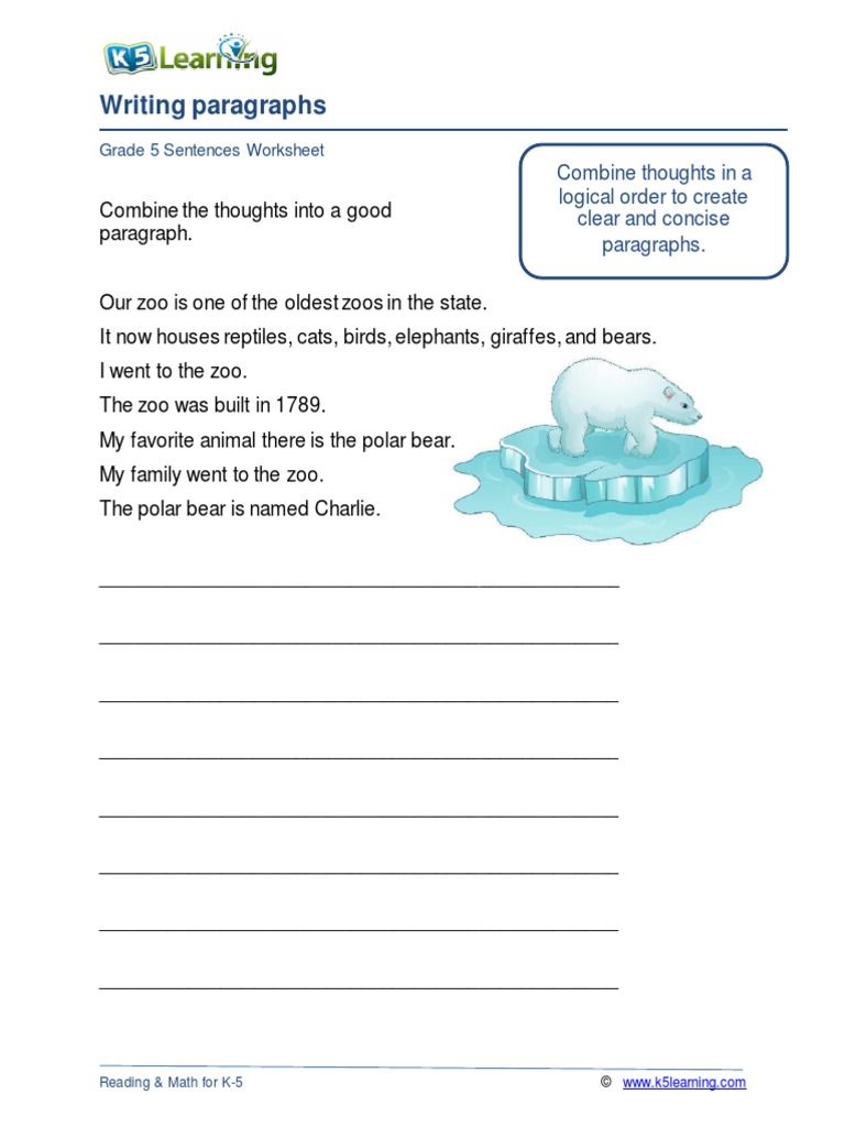 Writing Paragraphs: Grade 5 Sentences Worksheet | PDF | Language Arts ...