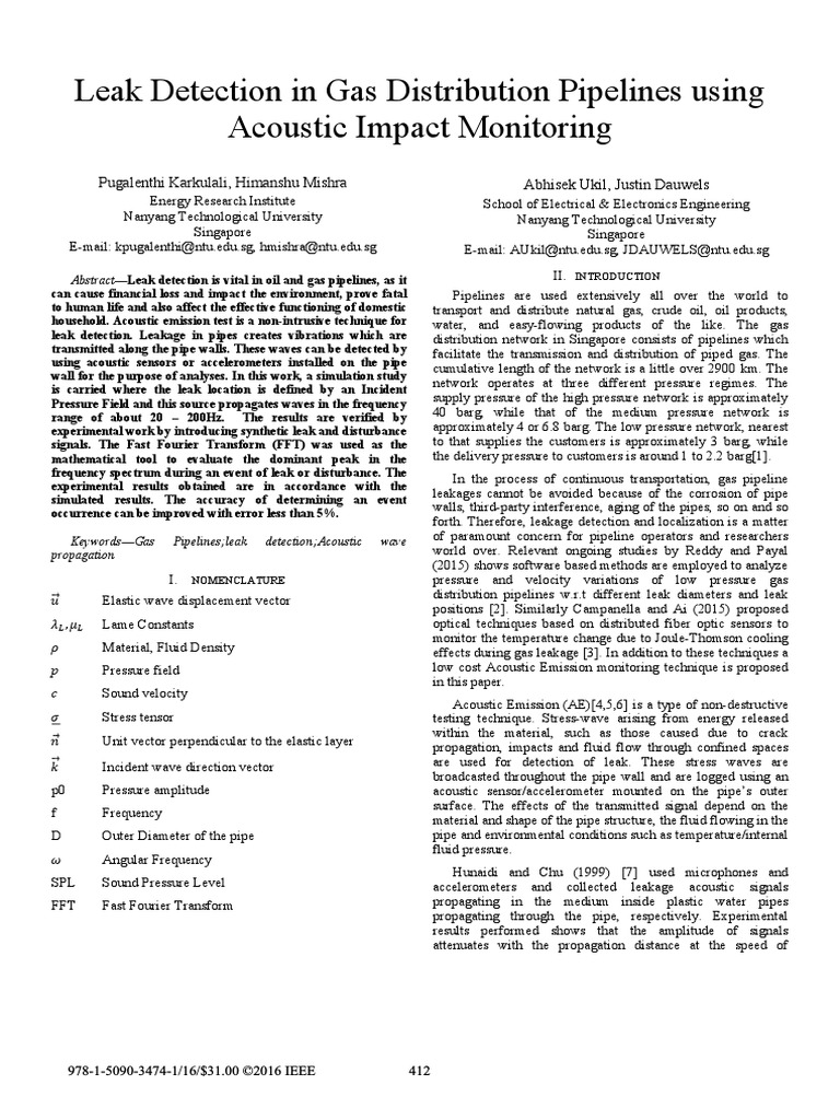 Leak Detection in Gas Distribution Pipelines Using Acoustic Impact Monitoring 2016 | PDF | Waves ...
