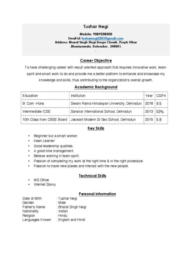 Tushar Negi: Resume Overview | PDF